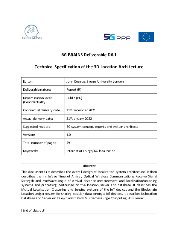 D6.1 Technical Specification of the 3D Location Architecture