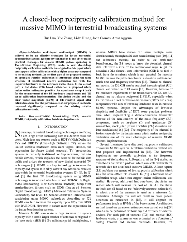(PDF) A Closed-Loop Reciprocity Calibration Method for Massive MIMO in ...