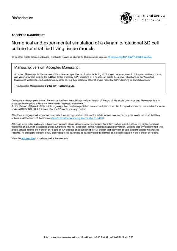 (PDF) Numerical and experimental simulation of a dynamic-rotational 3D ...