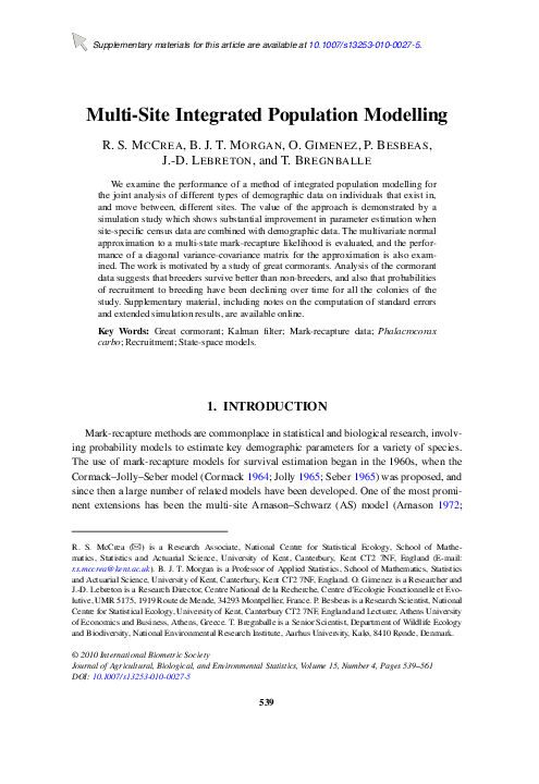 (PDF) Multi-Site Integrated Population Modelling