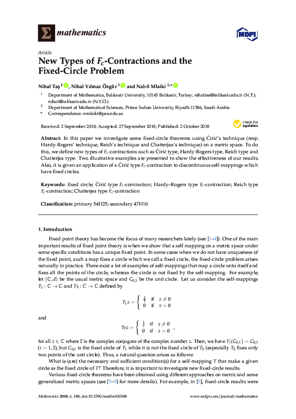 (PDF) New Types of Fc-Contractions and the Fixed-Circle Problem