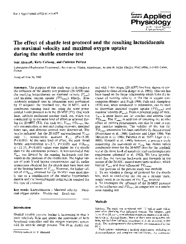(PDF) The effect of shuttle test protocol and the resulting ...