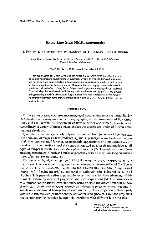 (PDF) Rapid line scan NMR angiography