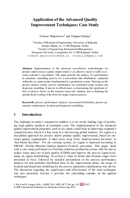 (PDF) Application of the Advanced Quality Improvement Techniques: Case ...