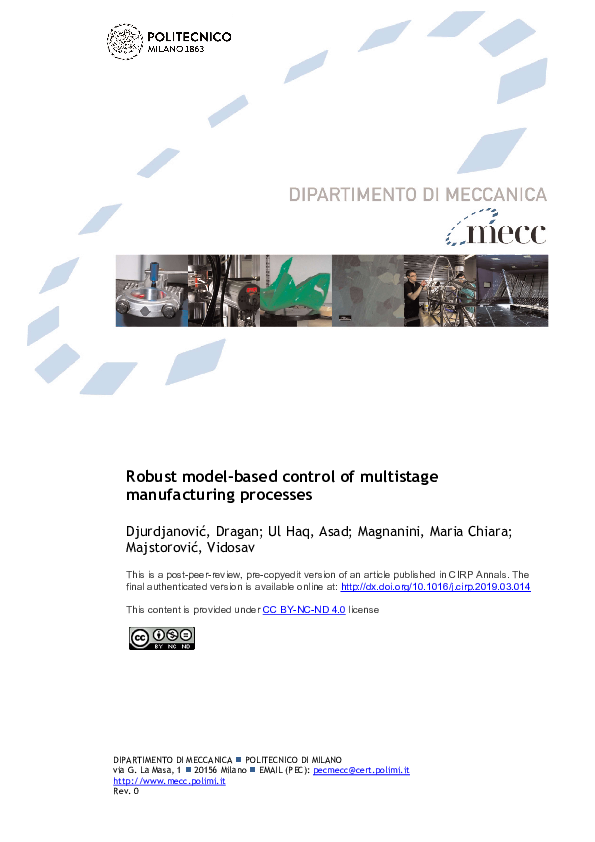 (PDF) Robust model-based control of multistage manufacturing processes