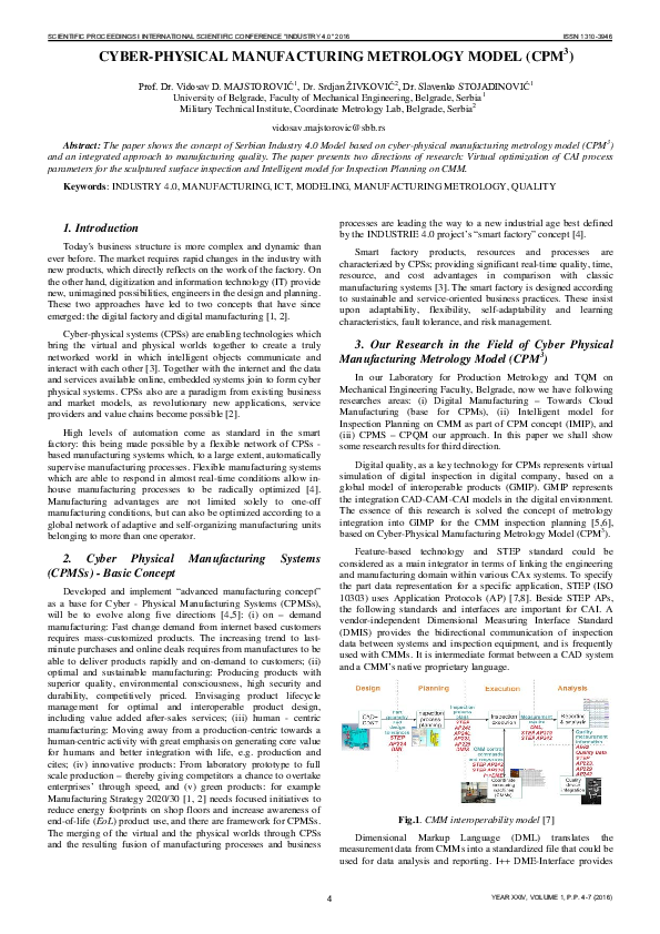 Cyber-Physical Manufacturing Metrology Model (CPM 3 ) for Sculptured ...