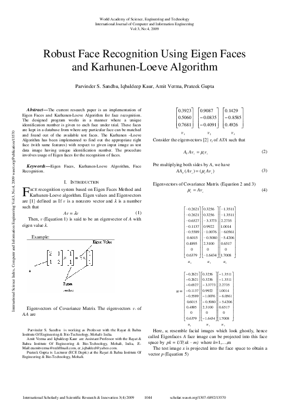 Robust Face Recognition Using Eigen Faces And Karhunen-Loeve Algorithm