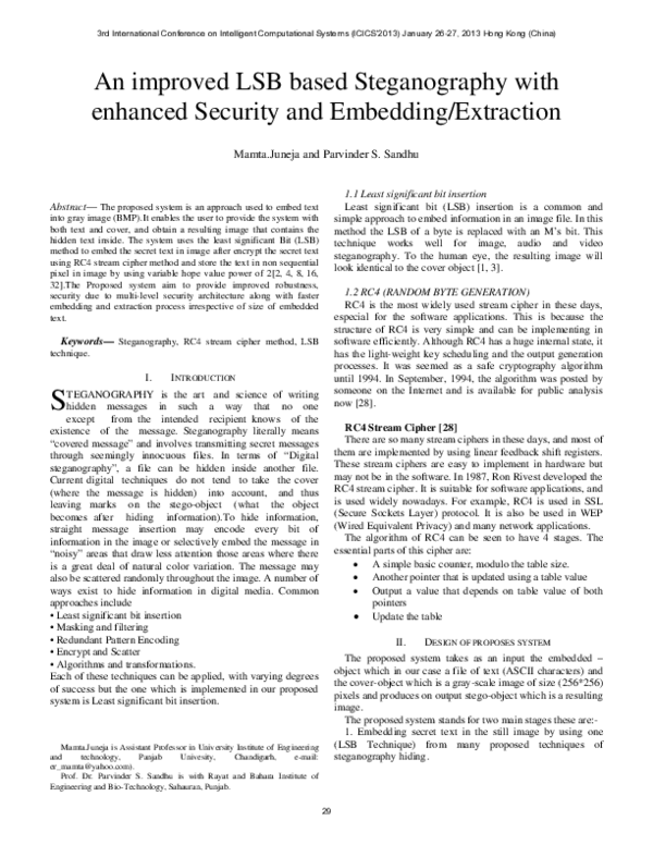 (PDF) An improved LSB based Steganography with enhanced Security and Embedding/Extraction