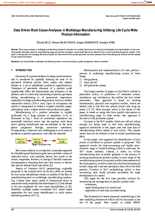 (PDF) Data Driven Root Cause Analyses in Multistage Manufacturing ...