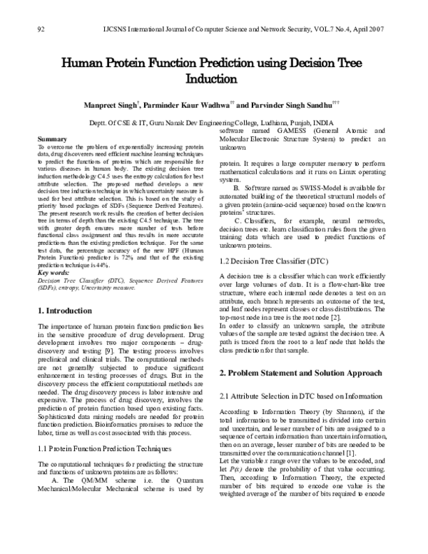 (PDF) Human Protein Function Prediction using Decision Tree Induction