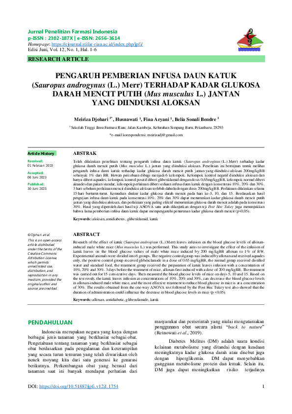 (PDF) PENGARUH PEMBERIAN INFUSA DAUN KATUK (Sauropus androgynus (L ...