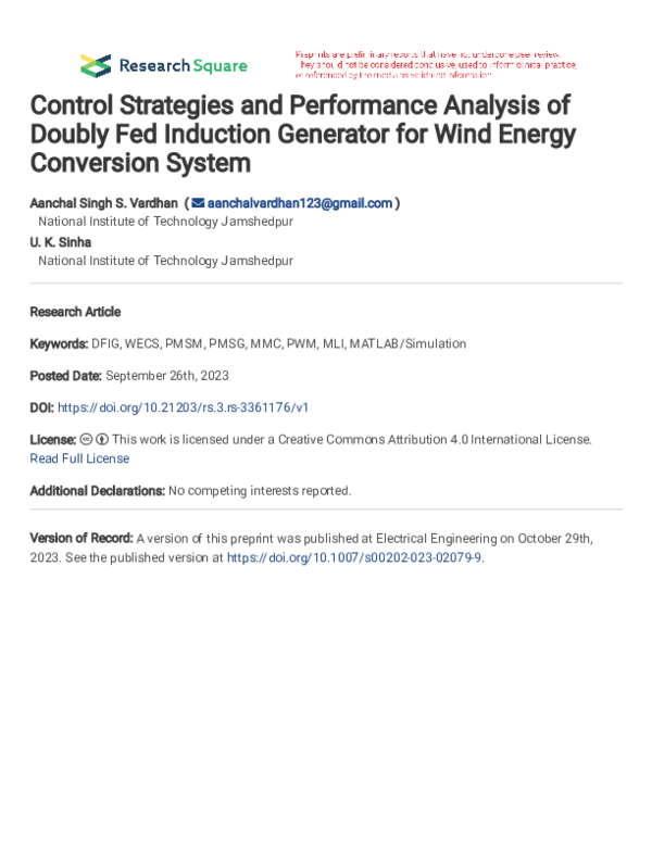 (PDF) Control Strategies and Performance Analysis of Doubly Fed Induction Generator for Wind ...