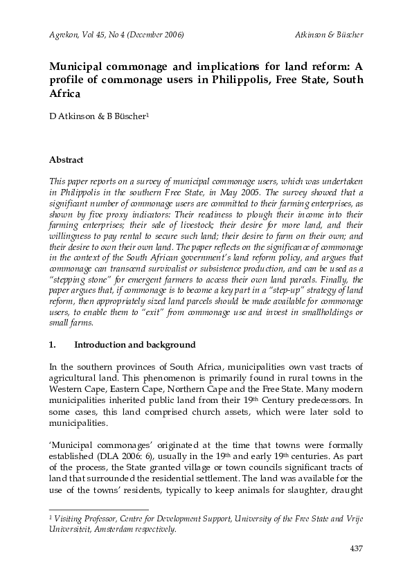 (PDF) Municipal commonage and implications for land reform: A profile ...