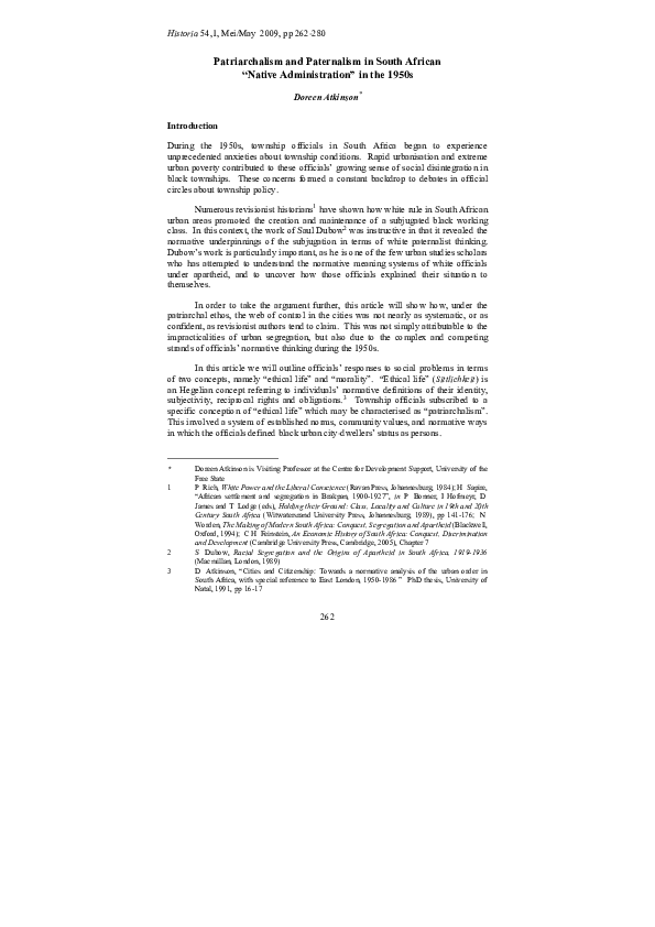 (PDF) Patriarchalism and paternalism in South African 'native ...