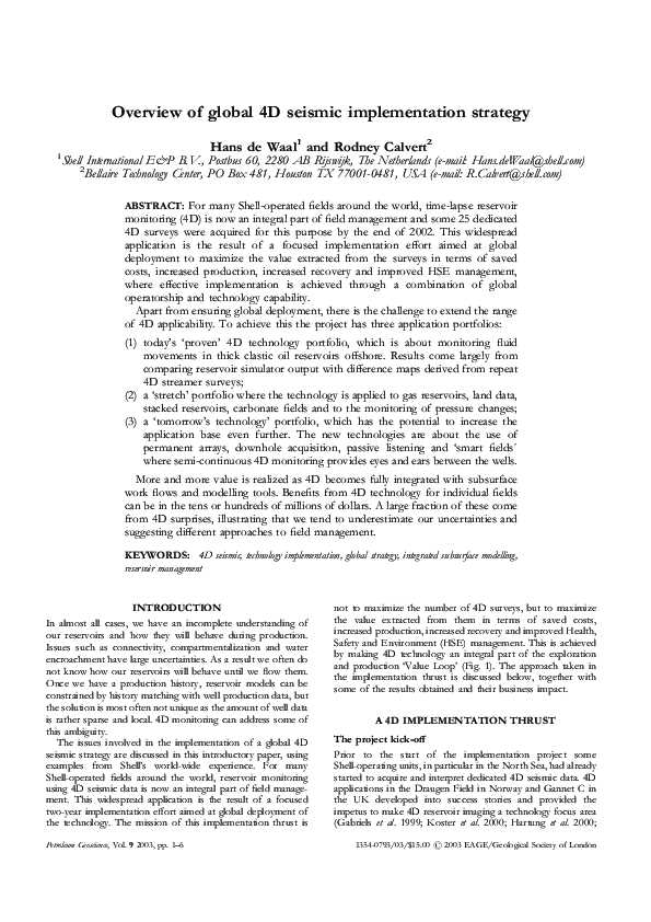(PDF) Overview of global 4D seismic implementation strategy