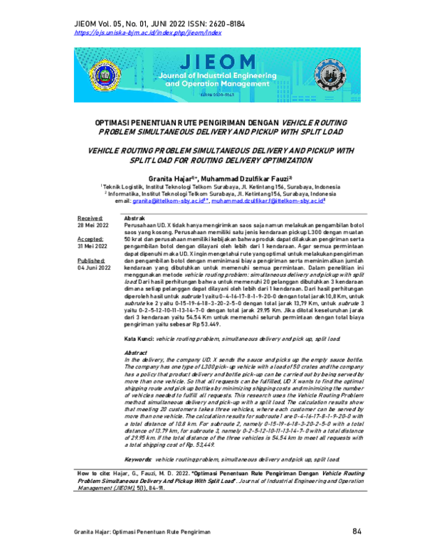 (PDF) Optimasi Penentuan Rute Pengiriman Dengan Vehicle Routing Problem ...
