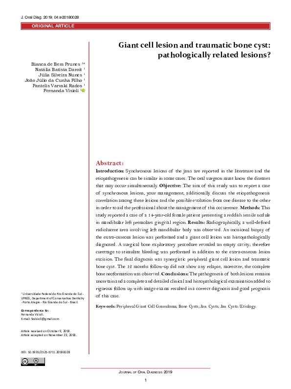 (PDF) Giant cell lesion and traumatic bone cyst: pathologically related ...