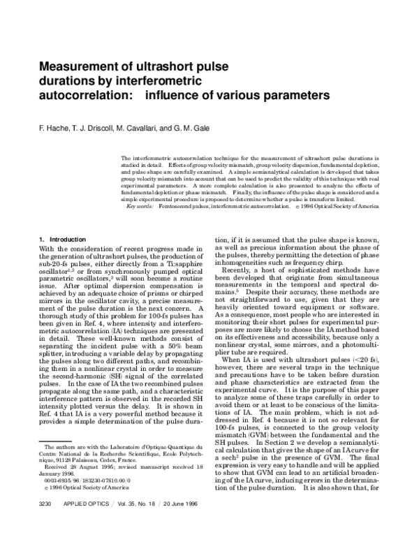 (PDF) Measurement of ultrashort pulse durations by interferometric ...