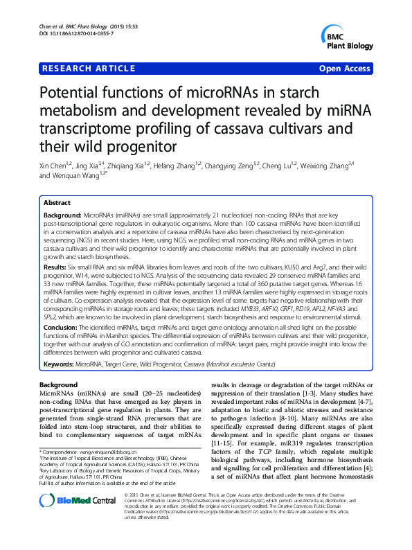 (PDF) Potential functions of microRNAs in starch metabolism and ...