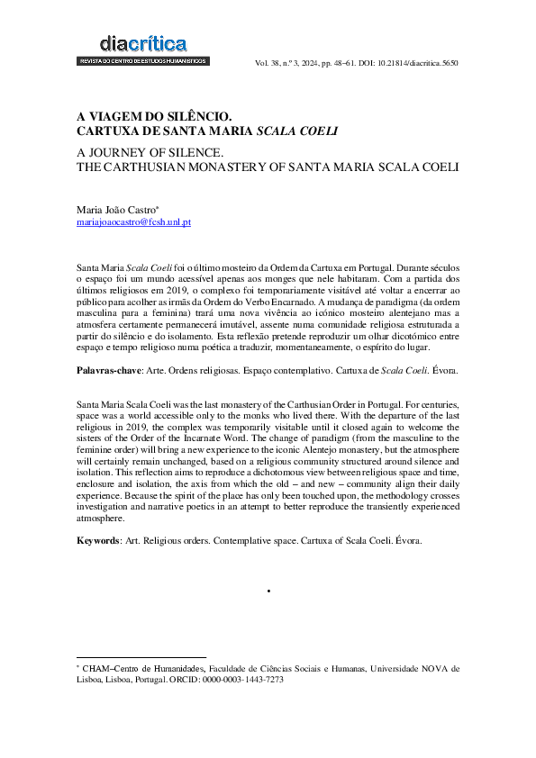 (PDF) A Viagem do Silêncio. Cartuxa de Santa Maria Scala Coeli. A ...
