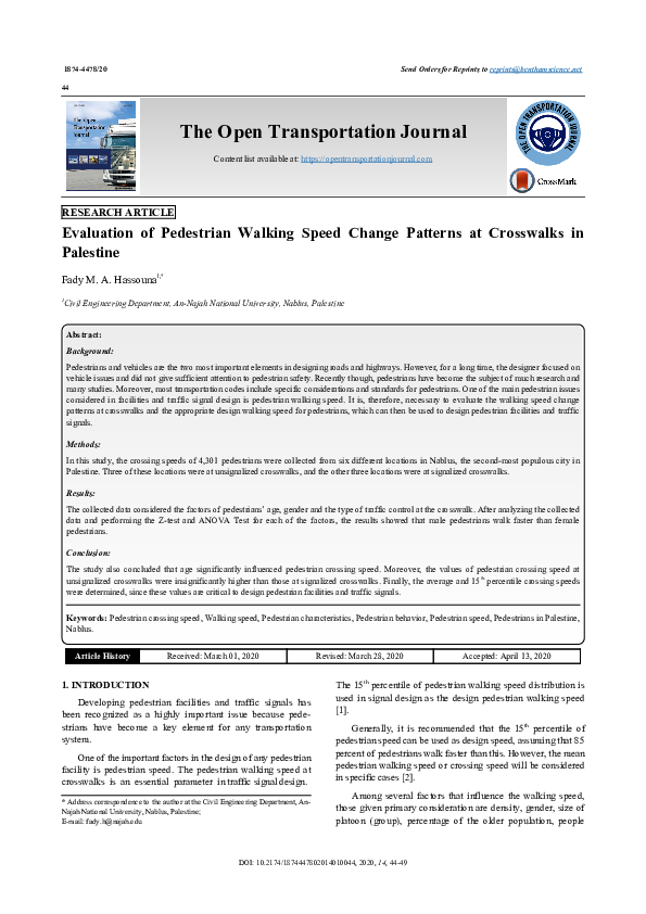 Evaluation of Pedestrian Walking Speed Change Patterns at Crosswalks in ...