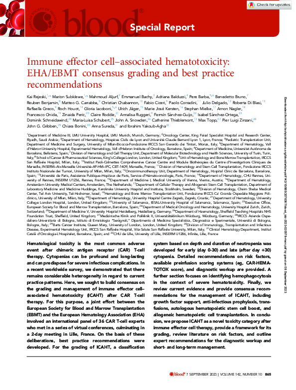 (PDF) Immune effector cell–associated hematotoxicity: EHA/EBMT consensus grading and best ...