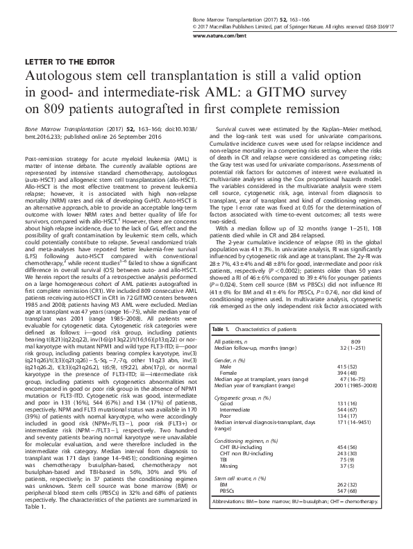 (PDF) Autologous stem cell transplantation is still a valid option in ...