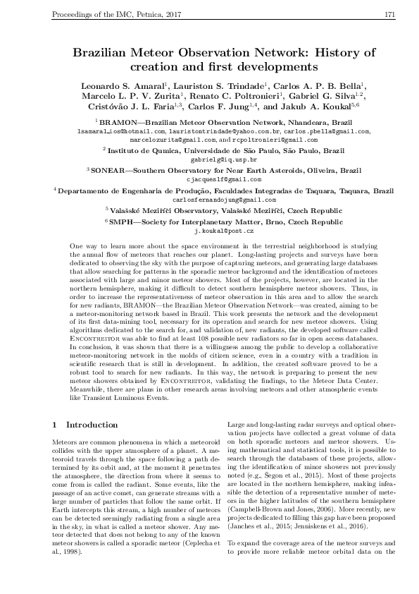 (PDF) Brazilian Meteor Observation Network: History of creation and ...