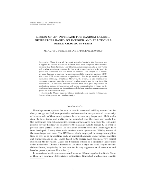 (PDF) Design of an Interface for Random Number Generators based on Integer and Fractional Order ...