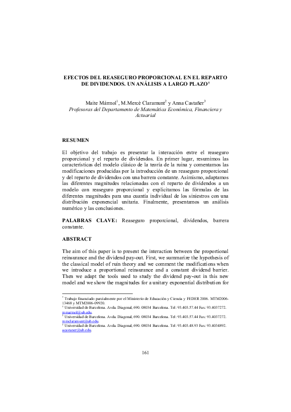 (PDF) Efectos del reaseguro proporcional en el reparto de dividendos. Un análisis a largo plazo
