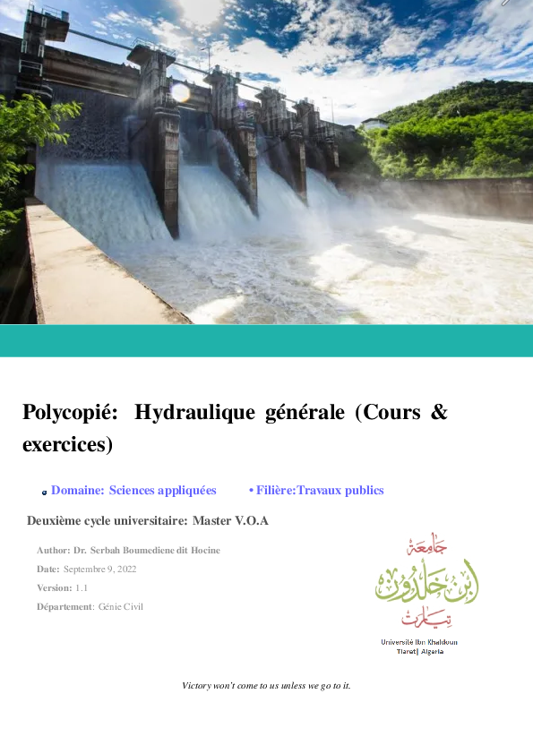 (PDF) Polycopié: Hydraulique générale (Cours & exercices
