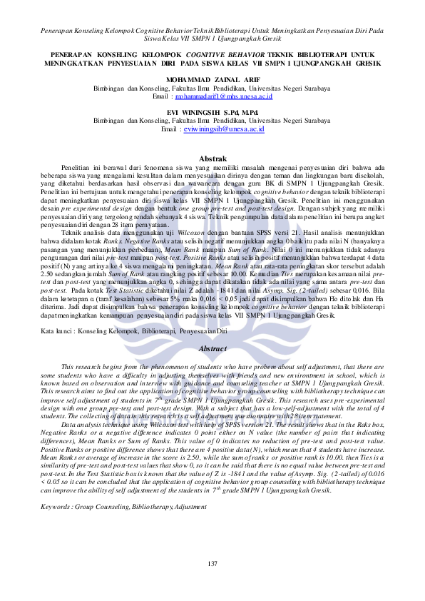 (PDF) Penerapan Konseling Kelompok Cognitive Behavior Teknik ...