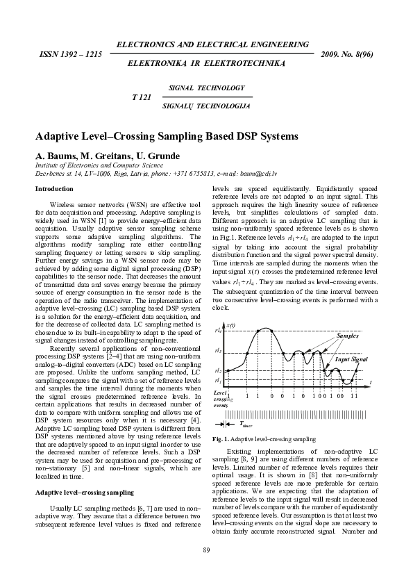 (PDF) Adaptive Level-Crossing Sampling Based DSP Systems