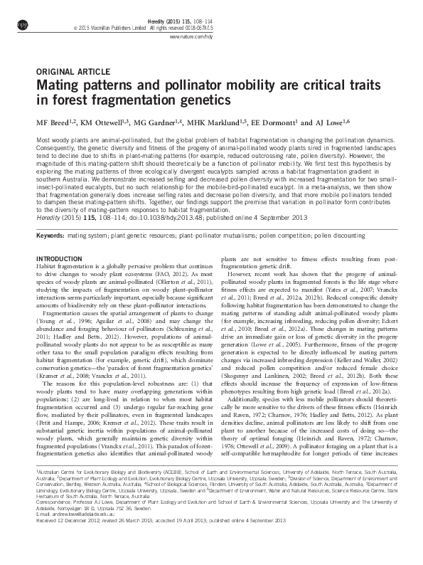 (PDF) Mating patterns and pollinator mobility are critical traits in ...