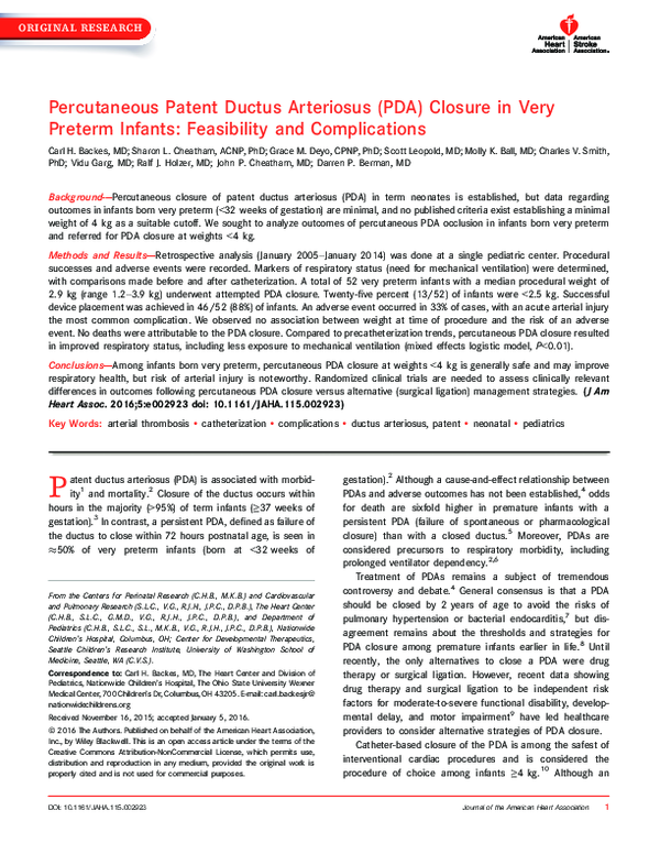 (PDF) Percutaneous Patent Ductus Arteriosus (PDA) Closure in Very ...