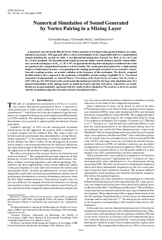 Numerical Simulation of Sound Generated by Vortex Pairing in a Mixing Layer