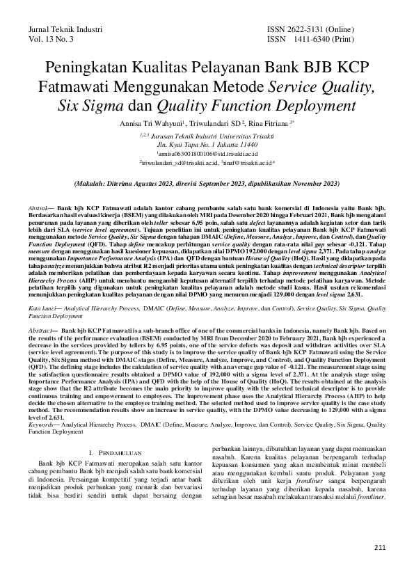 (PDF) Peningkatan Kualitas Pelayanan Bank BJB KCP Fatmawati Menggunakan Metode Service Quality ...
