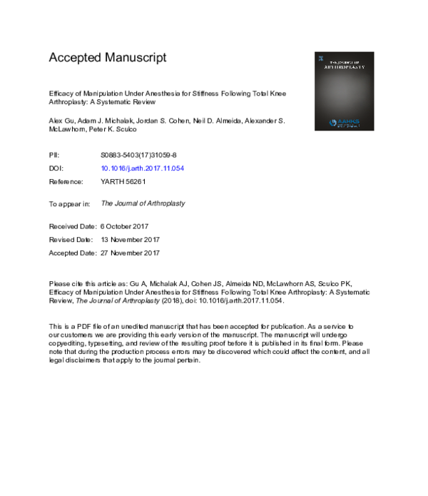 (PDF) Efficacy of Manipulation Under Anesthesia for Stiffness Following ...