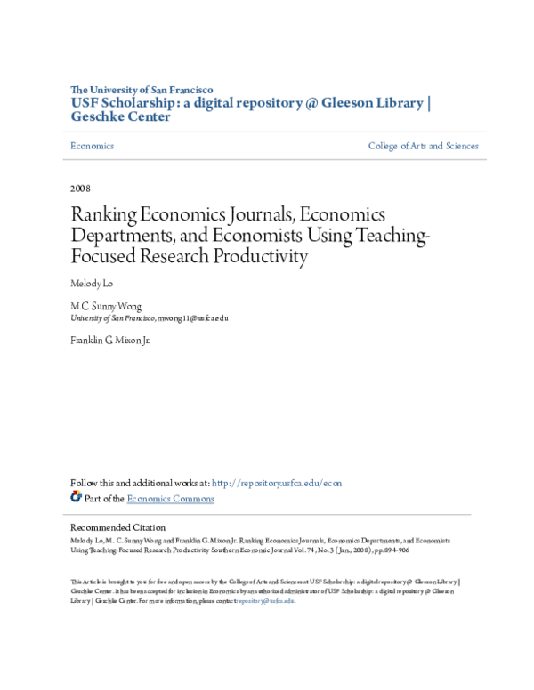 (PDF) Ranking Economics Journals, Economics Departments, and Economists ...