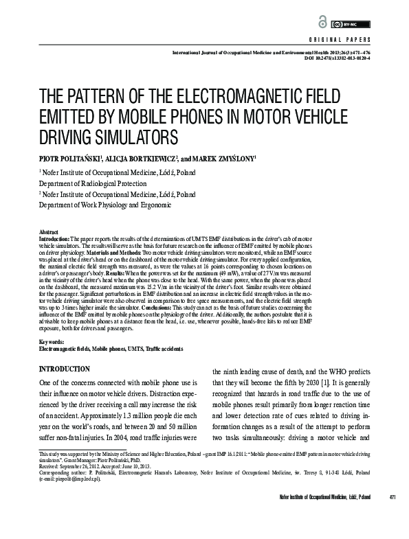 (PDF) The pattern of the electromagnetic field emitted by mobile phones ...