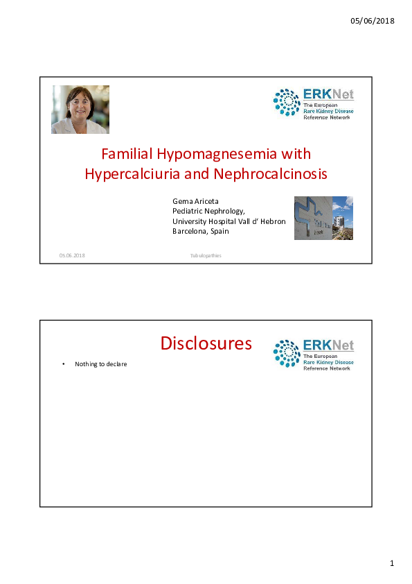 (PDF) Familial hypomagnesemia with hypercalciuria and nephrocalcinosis