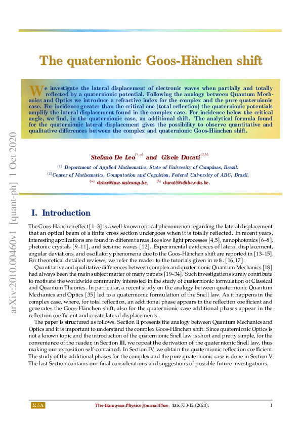 (PDF) The quaternionic Goos–Hänchen shift