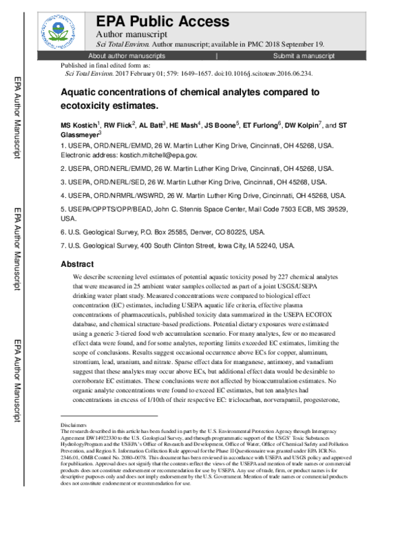 (PDF) Aquatic concentrations of chemical analytes compared to ...