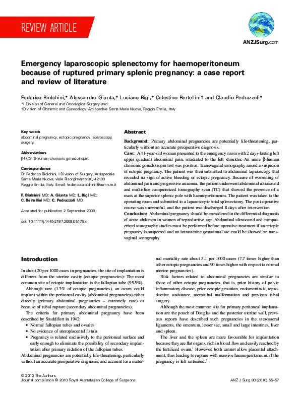 (PDF) Emergency laparoscopic splenectomy for haemoperitoneum because of ...