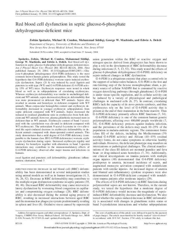 (PDF) Red blood cell dysfunction in septic glucose-6-phosphate ...