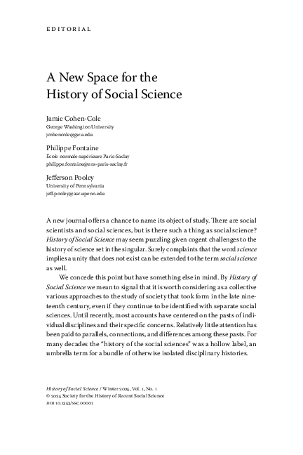 (PDF) A New Space for the History of Social Science (with J. Cohen-Cole ...