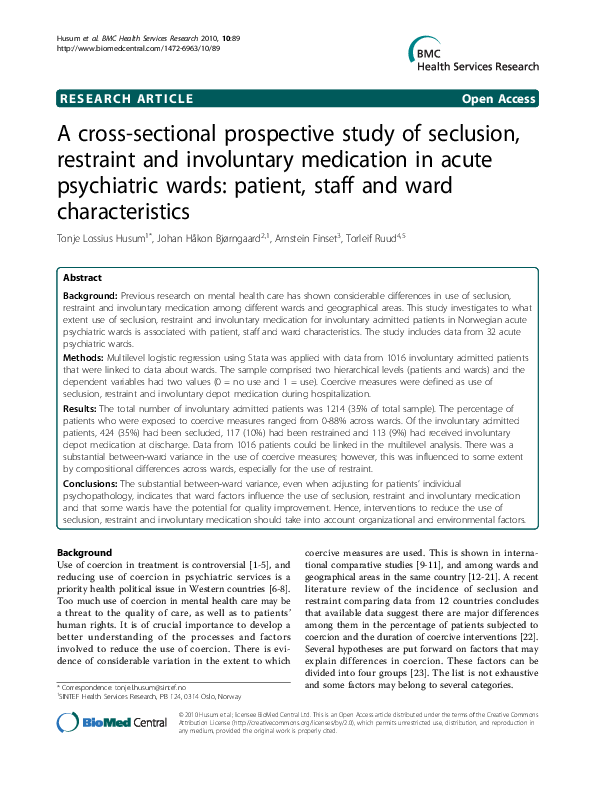 (PDF) A cross-sectional prospective study of seclusion, restraint and ...