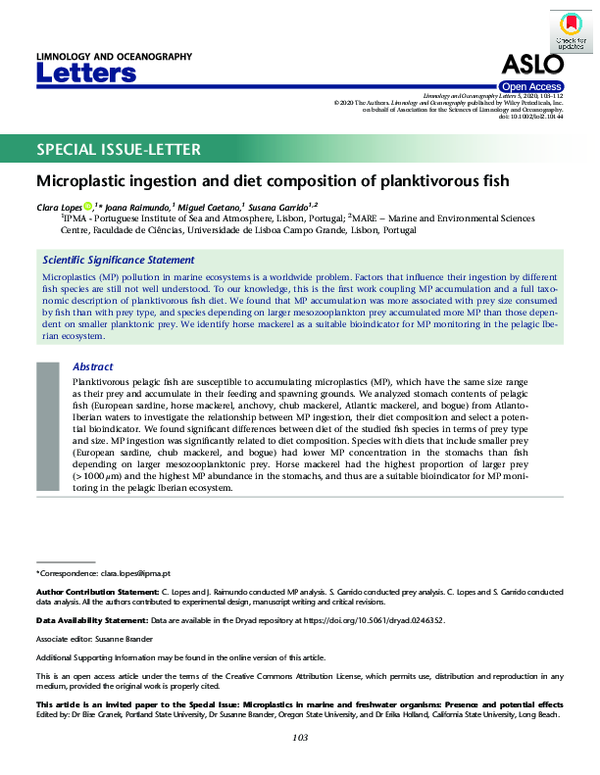(PDF) Microplastic ingestion and diet composition of planktivorous fish