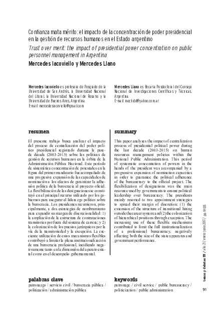 (PDF) Confianza mata mérito: el impacto de la concentración de poder presidencial en la gestión ...