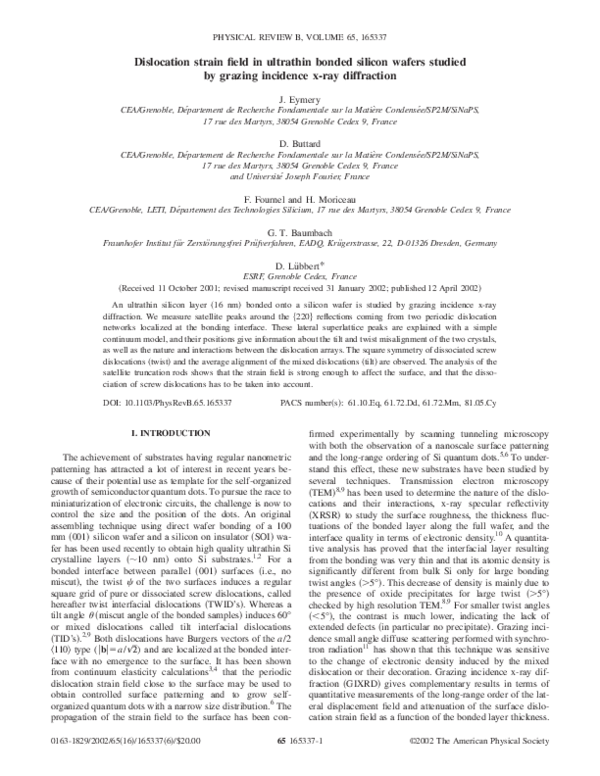 Dislocation strain field in ultrathin bonded silicon wafers studied by ...